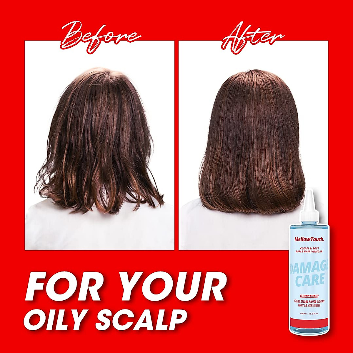 MELLOWTOUCH Apple Cider Vinegar Hair Rinse 400ml with Abyssinian Oil, Paraben-Free for exfoliates the scalp and hair 13.5 fl oz - K-Beauty, Made in Korea