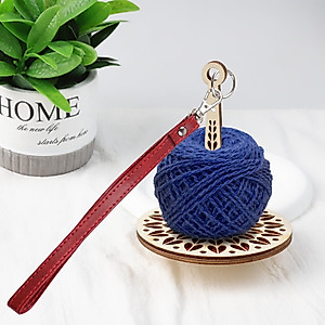 LLMSIX Portable Yarn Holder, Crochet Yarn Holder with Leather Wrist Strap Wooden Yarn Ball Holder Storage Knitting Accessories for Knitting Crocheting Craft Lover (Red Love)