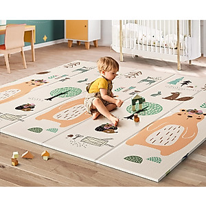 UANLAUO Foldable Baby Play Mat, Extra Large Waterproof Activity Playmats for Babies,Toddlers, Infants, Play & Tummy Time, Foam Baby Mat for Floor with Travel Bag