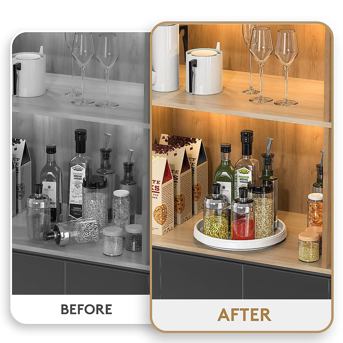 Pretireno Lazy Susan Turntable 2 Pack , Non-Skid Lazy Susan Organizer 10 Inch for Cabinet, Pantry, Kitchen, Countertop, Vanity Display Stand White/Gray