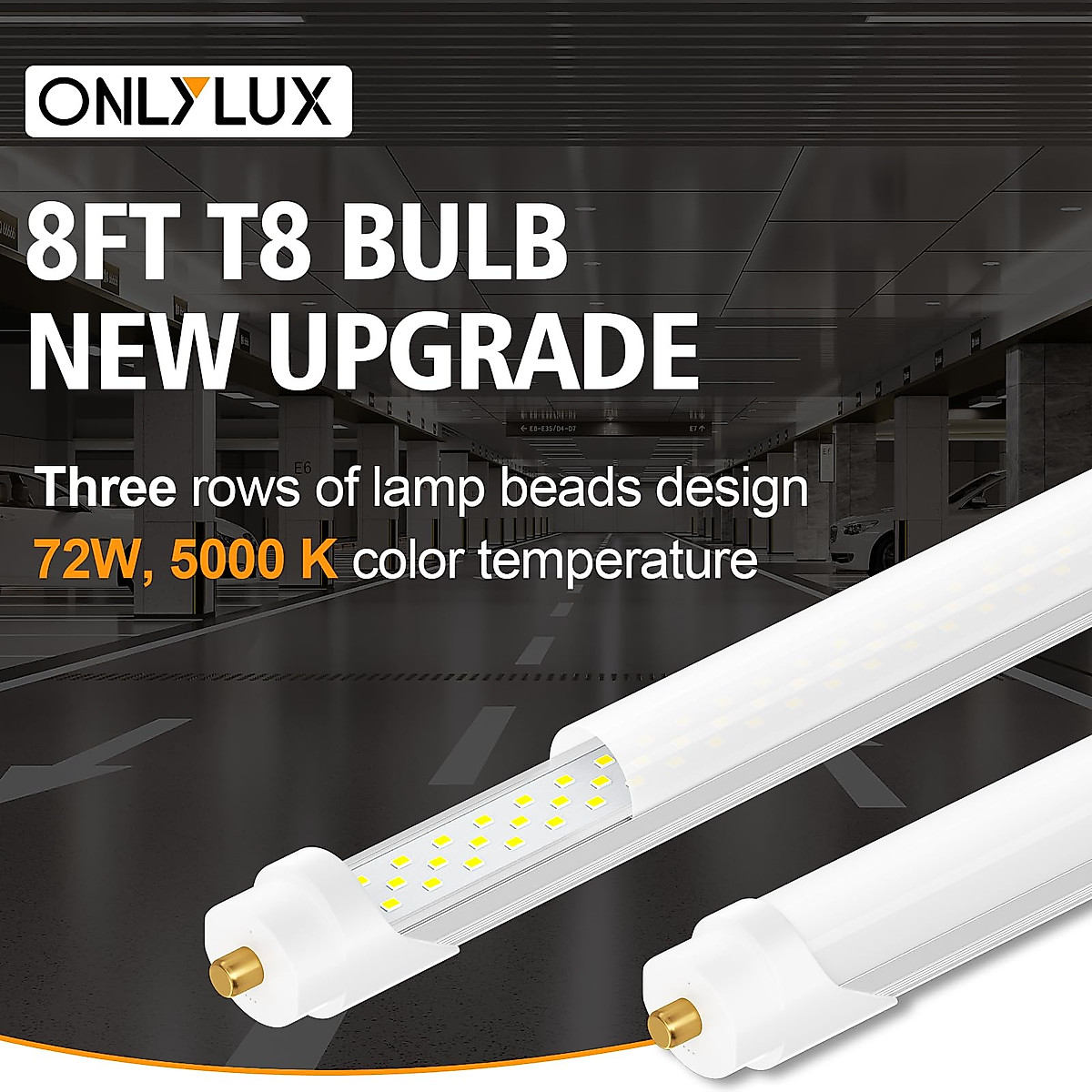 ONLYLUX 8 Foot Led Lights, T8 8ft Led Bulbs, 72W 9000LM F96t12 Led T12 Replacement Tubes, Frosted Cover, Fluorescent Light Bulb, 5000K led Shop Light(10 Pack)