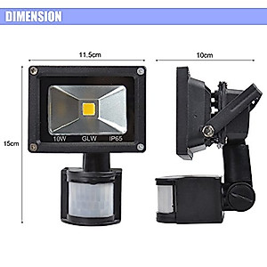 GLW 12V DC LED Motion Sensor Flood Light 10W Mini IP65 Waterproof Outdoor Light 900LM,6000K,Daylight White Security Light with PIR,80W Halogen Bulb Equivalent [NO Plug]