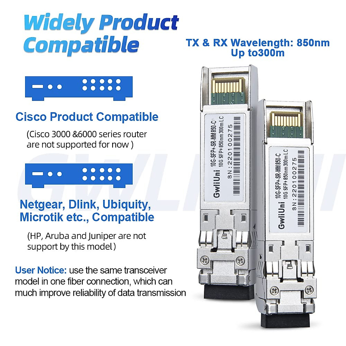 10Pcs Multi-Mode 10G SFP+ Fiber Module Network Transceiver, SR MM850nm 300m, Duplex LC for Switch, Router, Firewall, Network Card, Media Converter etc