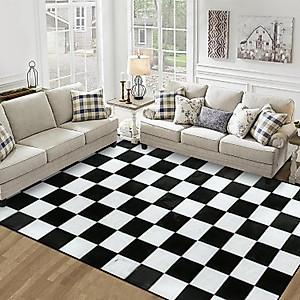 Area Rug White Black Checkered Ceramic Tiles Pattern Seamless Washable 4x6 feet Rugs for Bedroom Kitchen Living Room Non Slip Outdoor Carpets Soft Mats for Home Playroom Decor