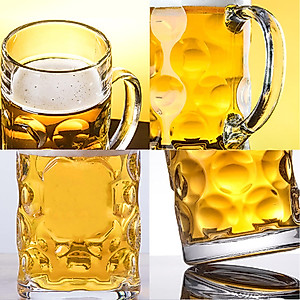 Glass Beer Stein Mugs Jumbo Mugs,German Glass Beer Mugs With Handle 1.2Liter,Big Freezable Glass Mugs 40oz,Extra Large German Beer Glasses,Beer Stein Super Mug Mass Mugs BPA Free,Dishwasher Safe 2Pack
