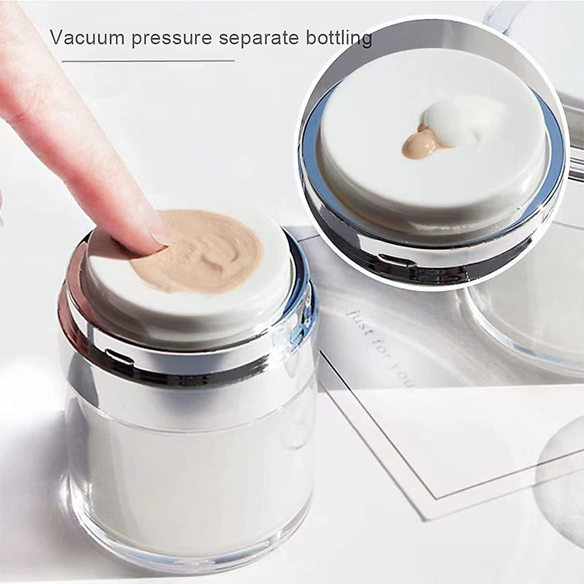 3 Pcs Cream Jar Vacuum Bottle, 15/30/50ml Airless Pump Jar Empty Cosmetic Container, Portable Refillable Push Down Pump Dispenser, Leak-Proof Makeup Creams Travel Container (A-15ML)