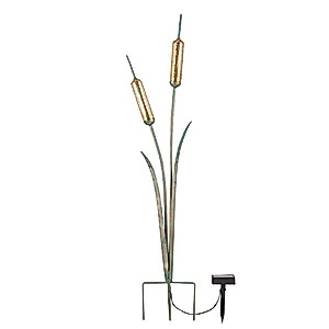 ART & ARTIFACT Cattail Garden Stake Solar Powered Path Light Lighted Garden Stake, 35"