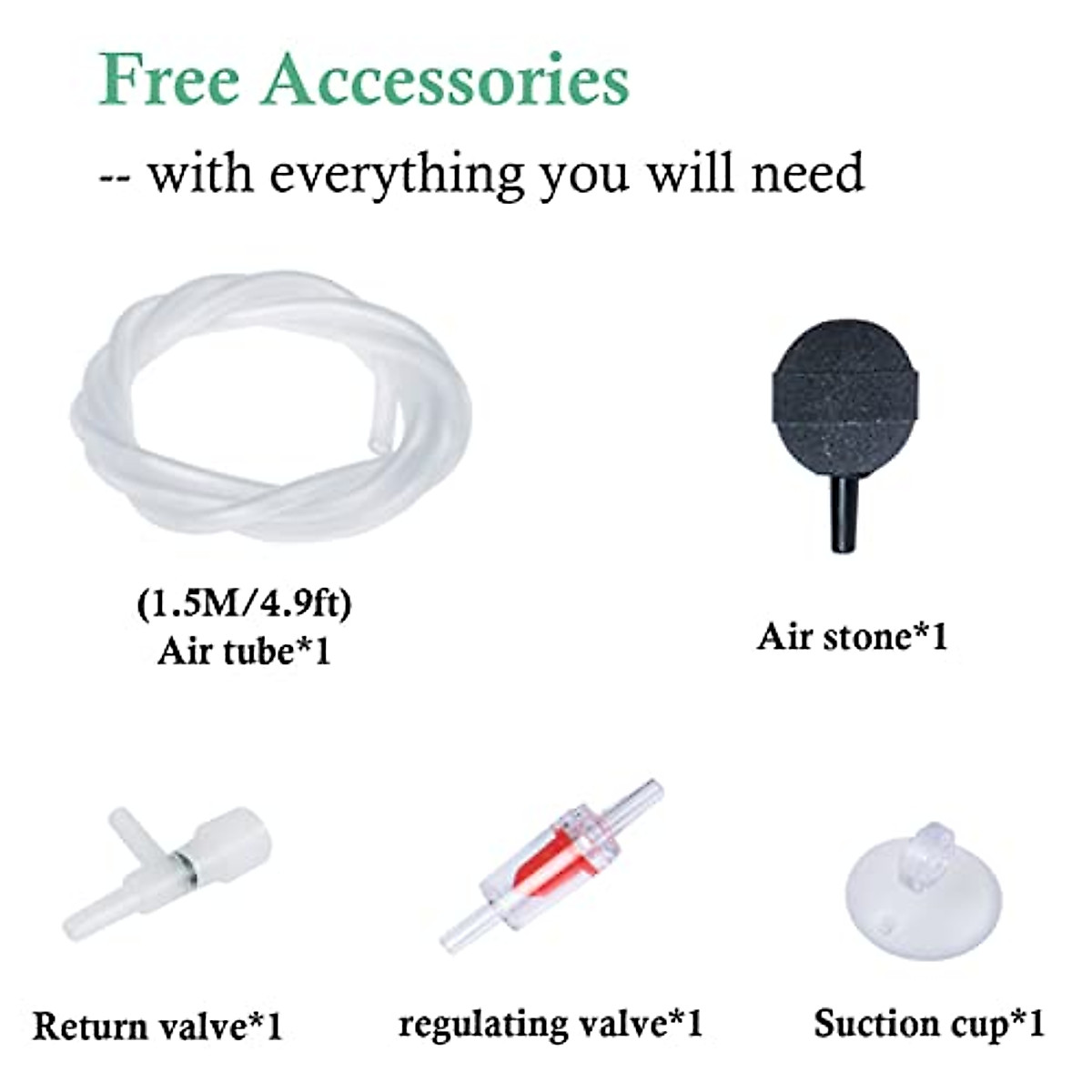 FEDOUR Aquarium Air Pump,1 Outlet Whisper Adjustable Fish Tank Aerator, Quiet Oxygen Pump with Accessories (Single Outlet)