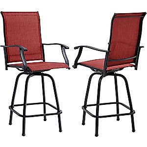 PIAOMTIEE Outdoor Swivel Bar Stools Set of 2, Bar Height Patio Chairs with High Back and Armrest, All Weather-Resistant Textilene Outside Dining Chairs for Garden Lawn Deck, Red