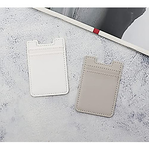 Fulgamo 2Pack Phone Wallet,Leather Phone Card Holder Adhesive Stick On Credit Card Pocket for Back of Phone Case iPhone and Android-White,Grey