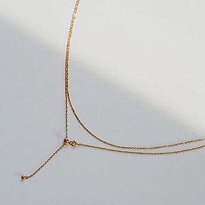 18K Gold Plated Double Waist Chain | Dainty Multi Row Gold Belly Chain Body Jewelry 37'' Adjustable with Bolo Slider Clasp