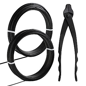 Wazakura 3pcs Aluminum Bonsai Wire Tool Kit with 2 Sizes (1.5mm + 2.0mm) and Wire Cutter Made in Japan, 2 Roll Bonsai Training Wire and Pliers Starter Set (1.5 mm, 2 mm + Wire Cutter, Black)