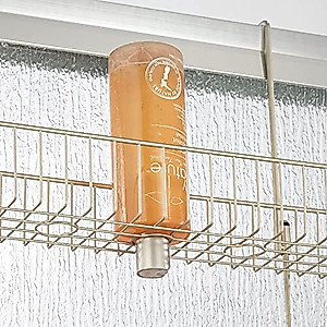 mDesign Extra Wide Metal Wire Over the Bathroom Shower Door Caddy, Hanging Storage Organizer Center with Built-In Hooks and Baskets on 2 Levels for Shampoo, Body Wash, Loofahs - Satin