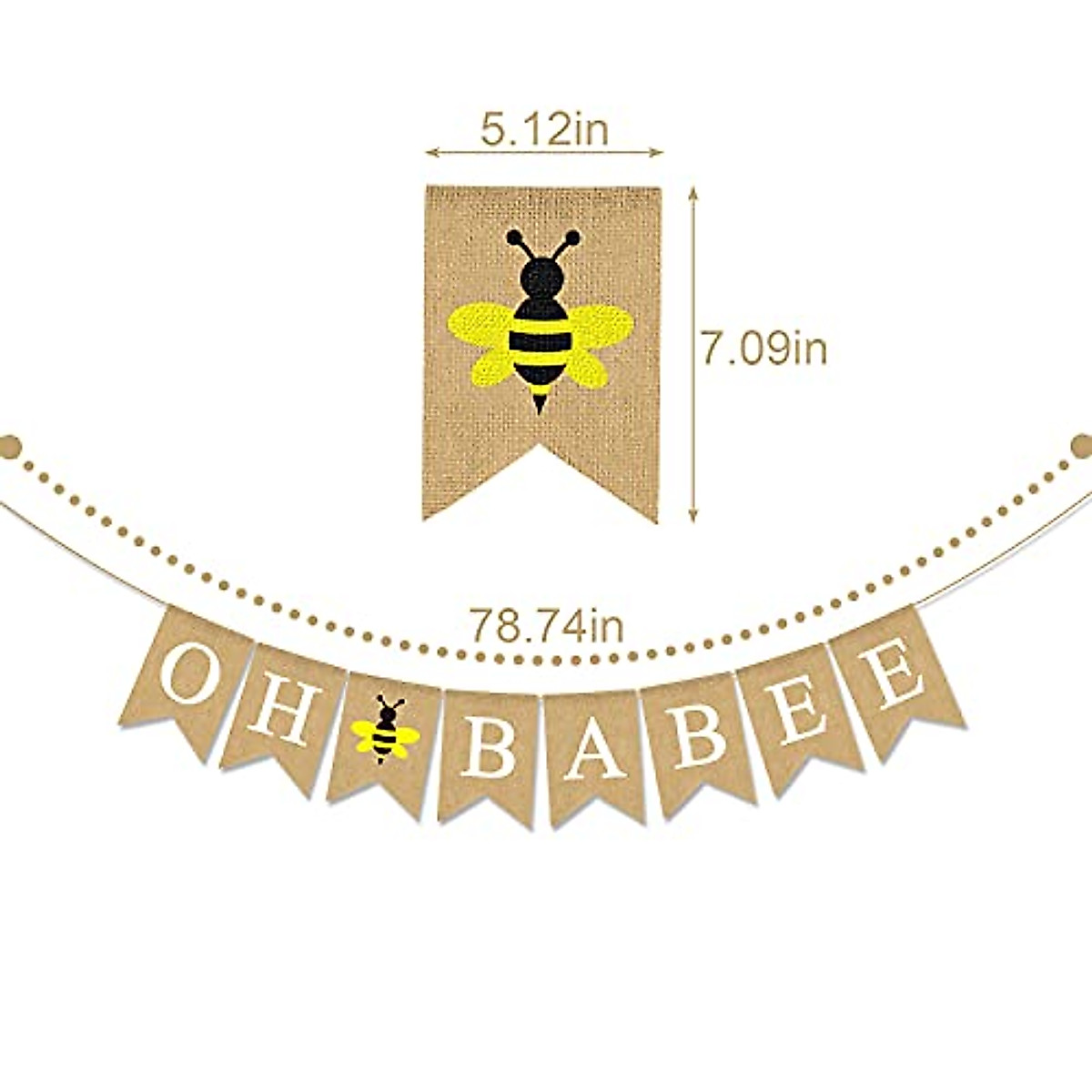 Pudodo Burlap Oh Babee Banner Bumble Bee Themed Baby Shower Gender Reveal 1st Birthday Party Nursery Wall Decoration
