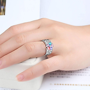 BAUMA AUTO Personalized Sterling Silver Mothers Rings with 5 Simulated Birthstones Rings for Mom Mothers Days Rings Family Name Rings for 5 Mother's Christmas Rings for Mom Friendship rings (Gold)