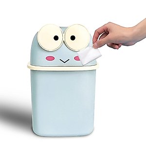 Benshukam Mini Frog Polypropylene Trash Can, Blue, 0.5 Gallon Capacity, 5.9 x 5.9 x 7.48 Inches
