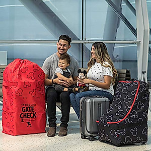 Disney Baby by J.L. Childress Gate Check Bag for Single & Double Strollers - Single & Double Stroller Travel Bag - Large Stroller Travel Bag for Airplane - Air Travel Stroller Bag - Red, Mickey Mouse