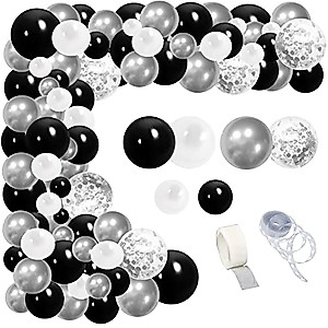 Black Silver White Balloons Garland Arch Kit, 112Pcs Black White and Metallic Silver Confetti Latex Balloons Party Decorations for Birthday Graduation Wedding Bridal Shower Theme Decor