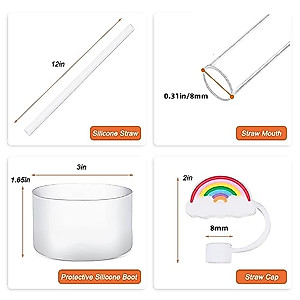 7 PCS for Stanley Cup Accessory, 2 Reusable Replacement Silicone Straws Clear for Stanley 40 oz 30 oz Cup Tumbler, 4 Straw Tip Covers and 1 Clear Protective Silicone Boot