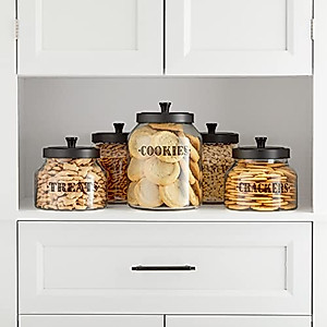 154 Farmhouse Food Storage Labels for Pantry Containers, Preprinted Black on Clear All Caps Household Stickers + Expiration Dates + Numbers for Kitchen Organization Jars (Water Resistant)