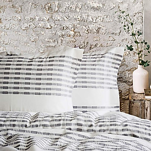 Merryfeel Cotton Duvet Cover Set King Size,100% Cotton Yarn Dyed Textured Striped Duvet Cover and Pillowshams Grey Color,3 Pieces Bedding Set