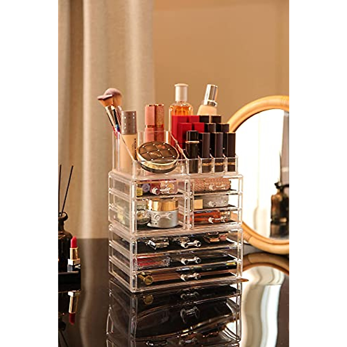 Cq acrylic Clear Makeup Organizer And Storage Stackable Large Skin Care Cosmetic Display Case With 8 Drawers Make up Stands For Jewelry Hair Accessories Beauty Skincare Product Organizing,Set of 3