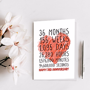 Qiliji Happy 3rd Anniversary Card for Him Her, Third Wedding Anniversary Card for Husband Wife, Funny 3 Year Together Anniversary Greeting Card