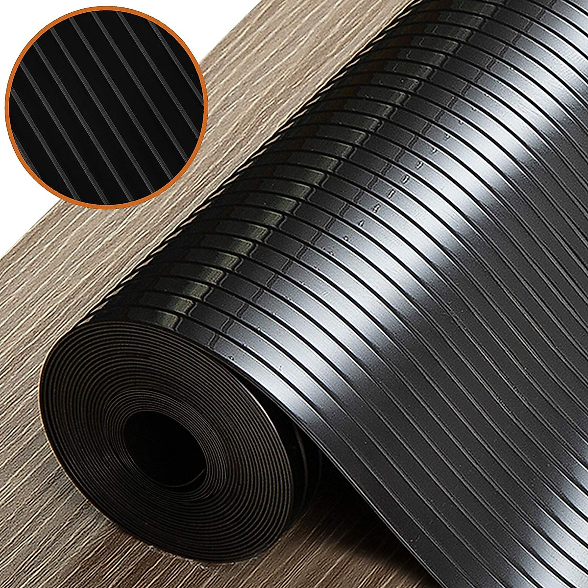 SinhRinh Drawer and Shelf Liner, 12IN x 20FT Non Slip Non Adhesive Cabinet Liner for Kitchen and Desk - Black Ribbed
