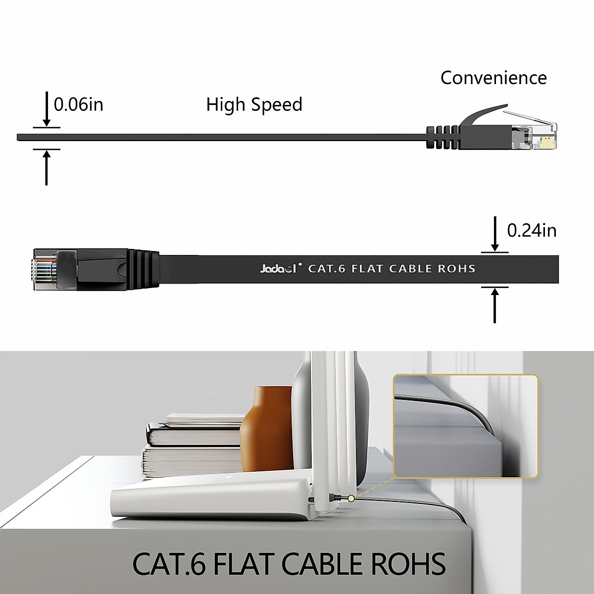 Cat 6 Ethernet Cable 75 ft, Outdoor&Indoor, 10Gbps Support Cat8 Cat7 Network, long Flat Internet LAN Patch Cord, Cat6 Solid Fast Speed weatherproof Cable for Router, Modem, PS4/5, Xbox, Gaming, Black