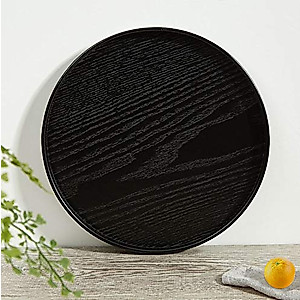 Rive Round Solid Wood Serving Tray, Non-Slip Tea Coffee Snack Plate Food Meals Serving Tray with Raised Edges for Home Kitchen Restaurant(13inch,Black)