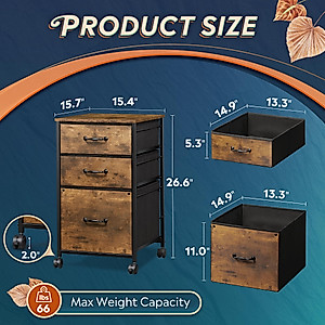 DEVAISE Mobile File Cabinet, Rolling Printer Stand with 3 Drawers, Fabric Vertical Filing Cabinet fits A4 or Letter Size for Home Office, Rustic Brown Wood Grain Print