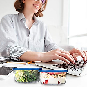 Klareware 7 Cup Glass Food Storage Containers Stackable Meal Prep Lunch Bento or leftover salad bowls 2 Piece Dish w BPA Free Lids (Blue)