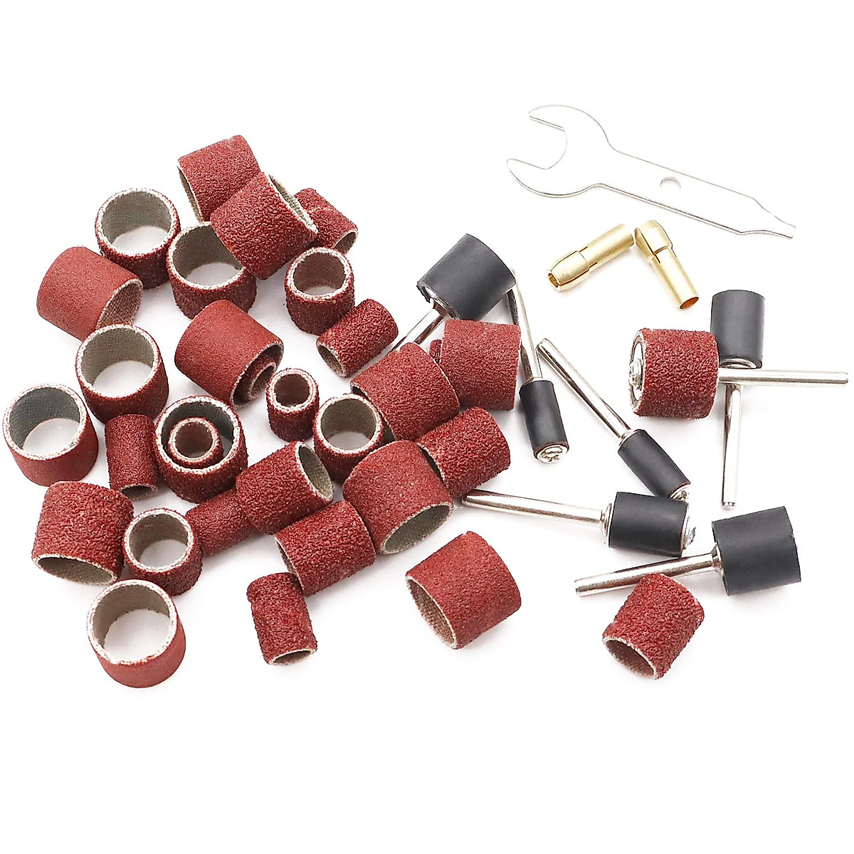 Sunxeke 531 Pcs Sanding Drum Set, Drum Sander Sleeves 80/120/240/320/400/600 Grit Each of 24 Pcs, 24Pcs Drum Mandrels diameters, 2Pcs Self-Tightening Drill Chuck, Wrench 1Pc, Dremel Rotary Tool