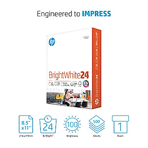HP Printer Paper | 8.5 x 11 Paper | BrightWhite 24 lb |1 Ream - 500 Sheets| 100 Bright | Made in USA - FSC Certified | 203000R