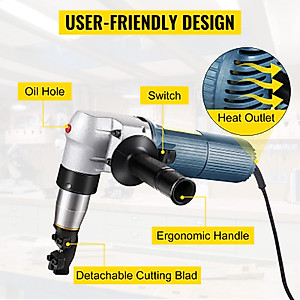 VEVOR Electric Metal Nibbler 625W Nibbler Metal Cutter 1000RPM High Speed Rotor 0.16in/4mm Metal Nibbler 110V w Replaced Blades Storage Case Sheet Metal Nibbler for Cutting Stainless Steel, Aluminium