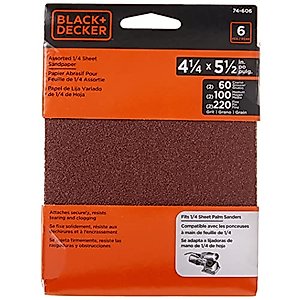 BLACK+DECKER Sandpaper Assortment For Plastic , 1/4-Inch Sheet, 6-Pack (74-606)