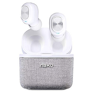 ABKO True Wireless Earbuds with Fabric Cradle Ultra Lightweight Compact Auto Pairing Bluetooth in-Ear Headphones USB-C Charging IPX4 Waterproof CWS120 White