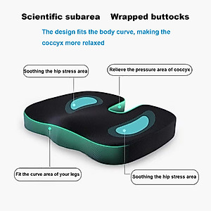 Seat Cushion Pillow for Office Chair, Memory Foam Breathable Mesh Seat Cushion, Tailbone Nerve Cushion for Sciatica Prevention, Pain Relief, Suitable for Office Chair/Car/Wheelchair/Home