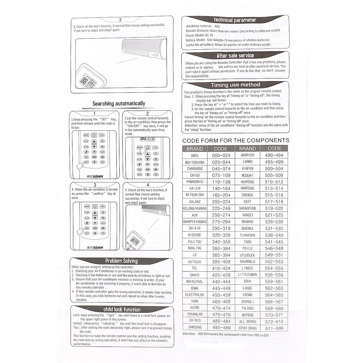 Baomain Plastic Shell Universal LCD Display Air Conditioner A/C Remote Control
