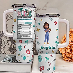 Personalized Nurse Tumbler 40oz -nurse therapeutic filmmaking instructor-Custom Name Insulated Travel Mug with Handle & Straw, Gift for Nurses, Medical Workers, Appreciation, Mother's Day j78EOf