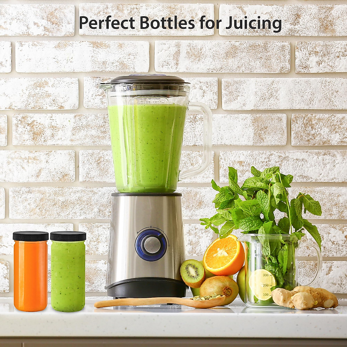 DilaBee 12-Pack Glass Juice Bottles with Lids - 8oz Glass Bottles with Lids for Smoothie, Water, Milk & Kombucha - Small Glass Bottles for Juicing - Round Glass Water Bottles with Caps BPA Free