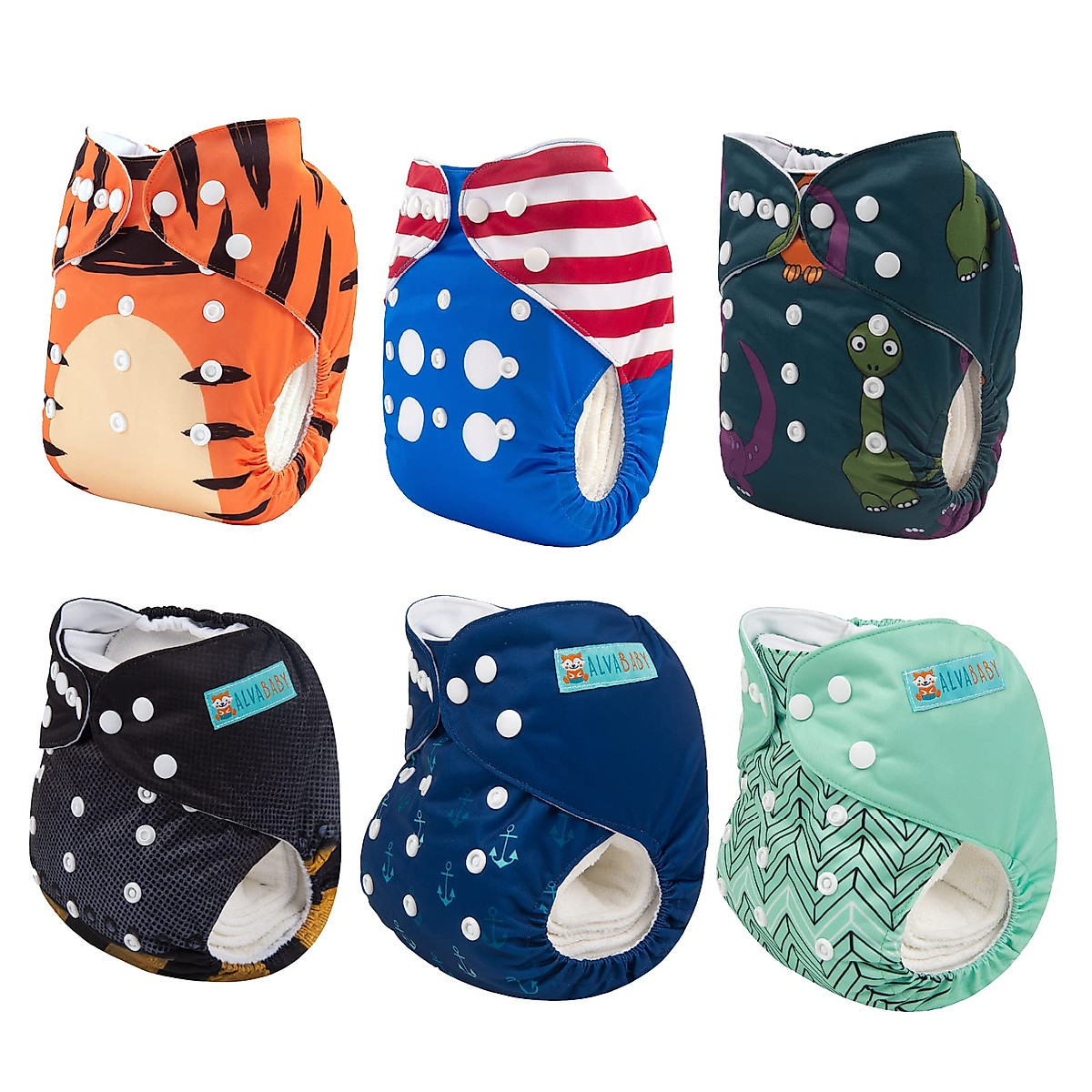 ALVABABY Baby Cloth Diaper 6 Pack with 12 Inserts One Size Cloth Diaper Covers Adjustable Washable Reusable for Baby Girls and Boys