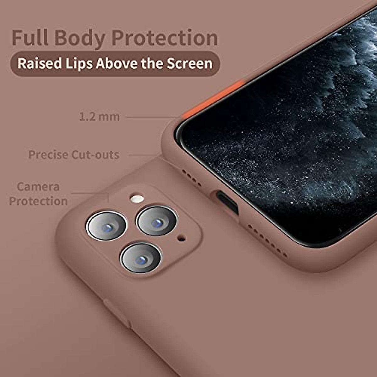 Cordking iPhone 11 Pro Case, Silicone Ultra Slim Shockproof Phone Case with Soft Anti-Scratch Microfiber Lining, [Enhanced Camera Protection], 5.8 inch, Light Brown