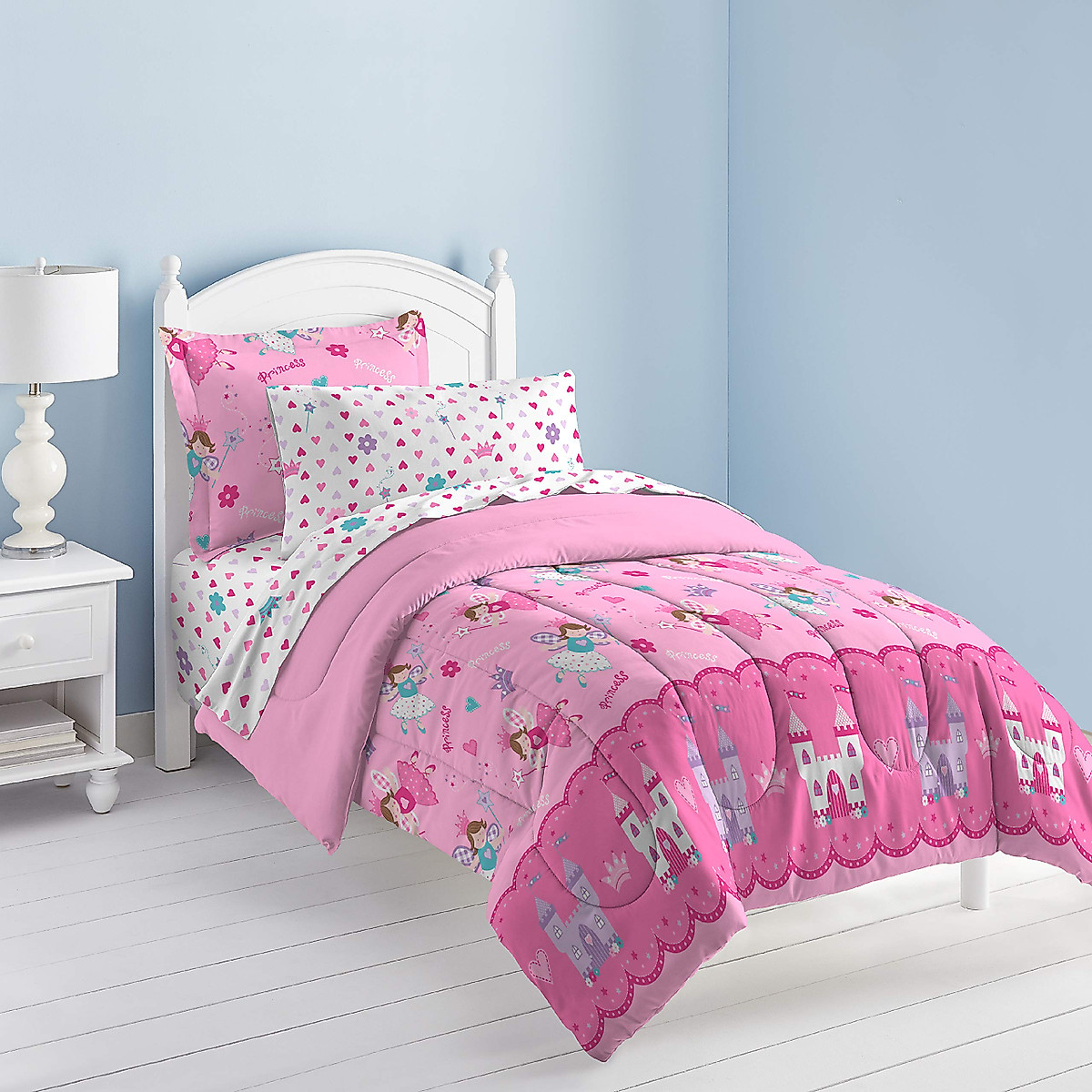 Dream Factory Magical Princess Ultra Soft Microfiber Girls Comforter Set, Pink, Twin