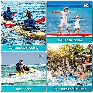 4K Waterproof Camera 11FT Underwater Camera with 32GB Card 48MP Autofocus Selfie Dual-Screen Underwater Cameras for Snorkeling, Waterproof Compact Digital Camera 1250mAh Battery（Blue）