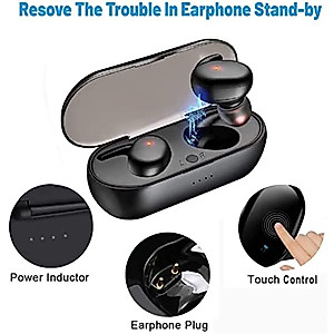 Wireless Earbuds, 30H Playtime Bluetooth Earphones Touch Control, Ear Hook Built-in Noise-canceling Microphone Headphones In-Ear Dual Bluetooth Headset with Built-in Mic for Work Sports Travel