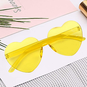 Fengek 6 Pcs Heart Shape Sunglasses Frameless Transparent Glasses Party Favors for Women, Multicolor 1