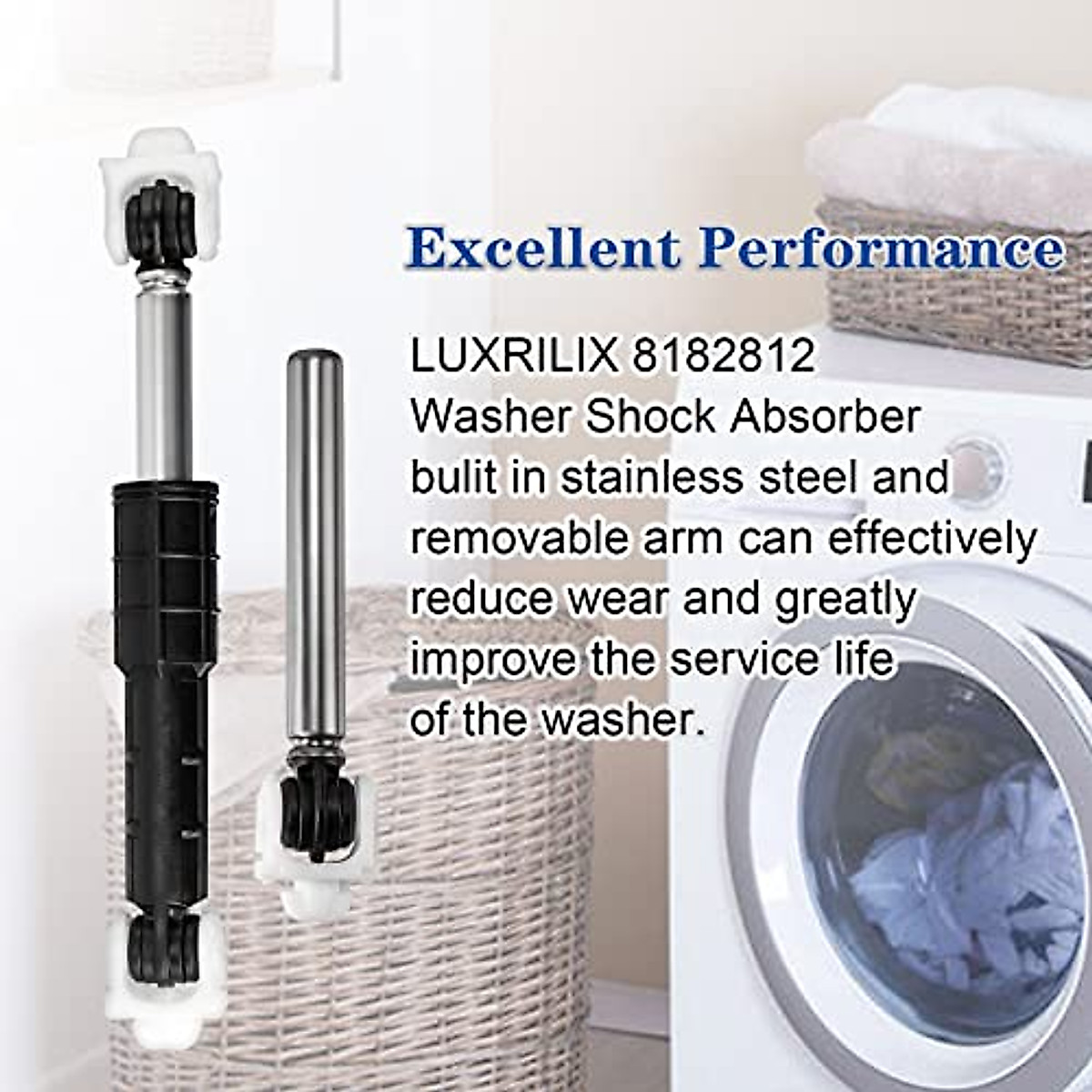 W10822553 8182812 Washer Shock Absorber Replacement for Amana Kenmore Whirlpool Duet Shock Absorbers Replace W10015830 W10261477 W10822553VP AP5985209 PS11723173 (4 Pack) 5-YEARS WARRANTY