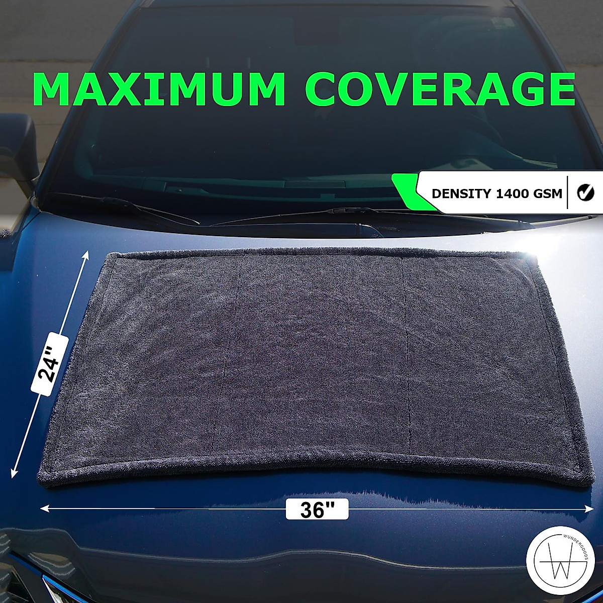 Extra Large Premium Microfiber Towels for Car Detail Streak Free, Holds Up to 9 lbs, 1400 GSM Ultra Soft, Super Absorbent, Twisted Loop Design, One-Pass Auto Car Drying Towel, Trucks, SUVs, 24" x 36"