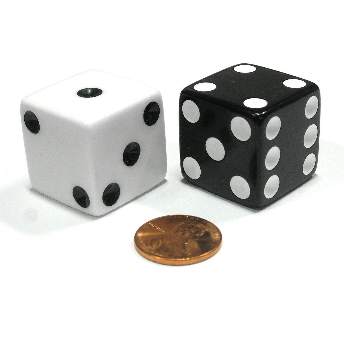 Koplow Games Set of 2 Inverse D6 25mm Large Opaque Jumbo Dice - 1 White and 1 Black